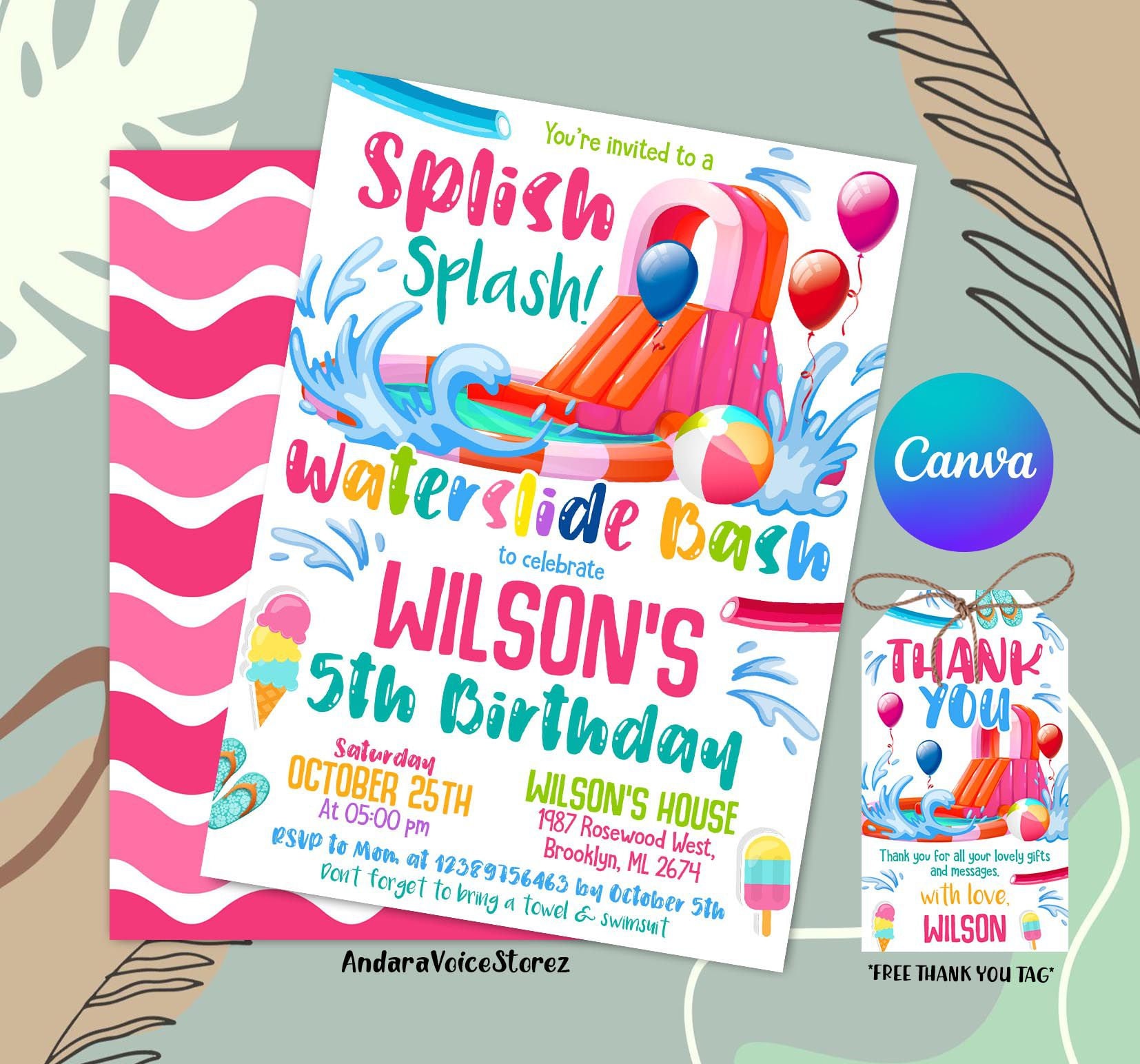 Editable Water Slide Invitation, Water Slide Party Invite, Instant ...