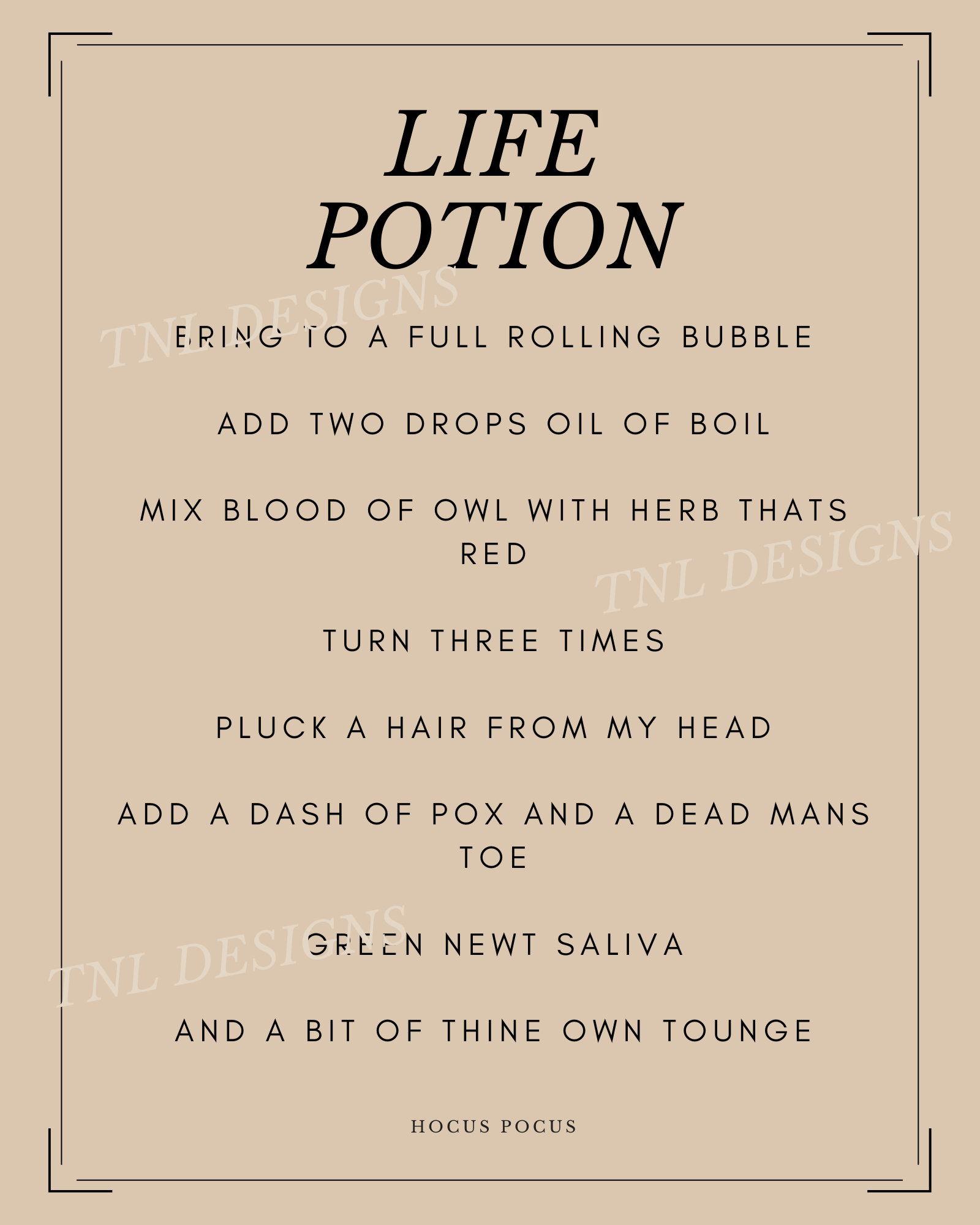 Halloween Print - Hocus Pocus - Life Potion - Witchcraft - Sanderson ...