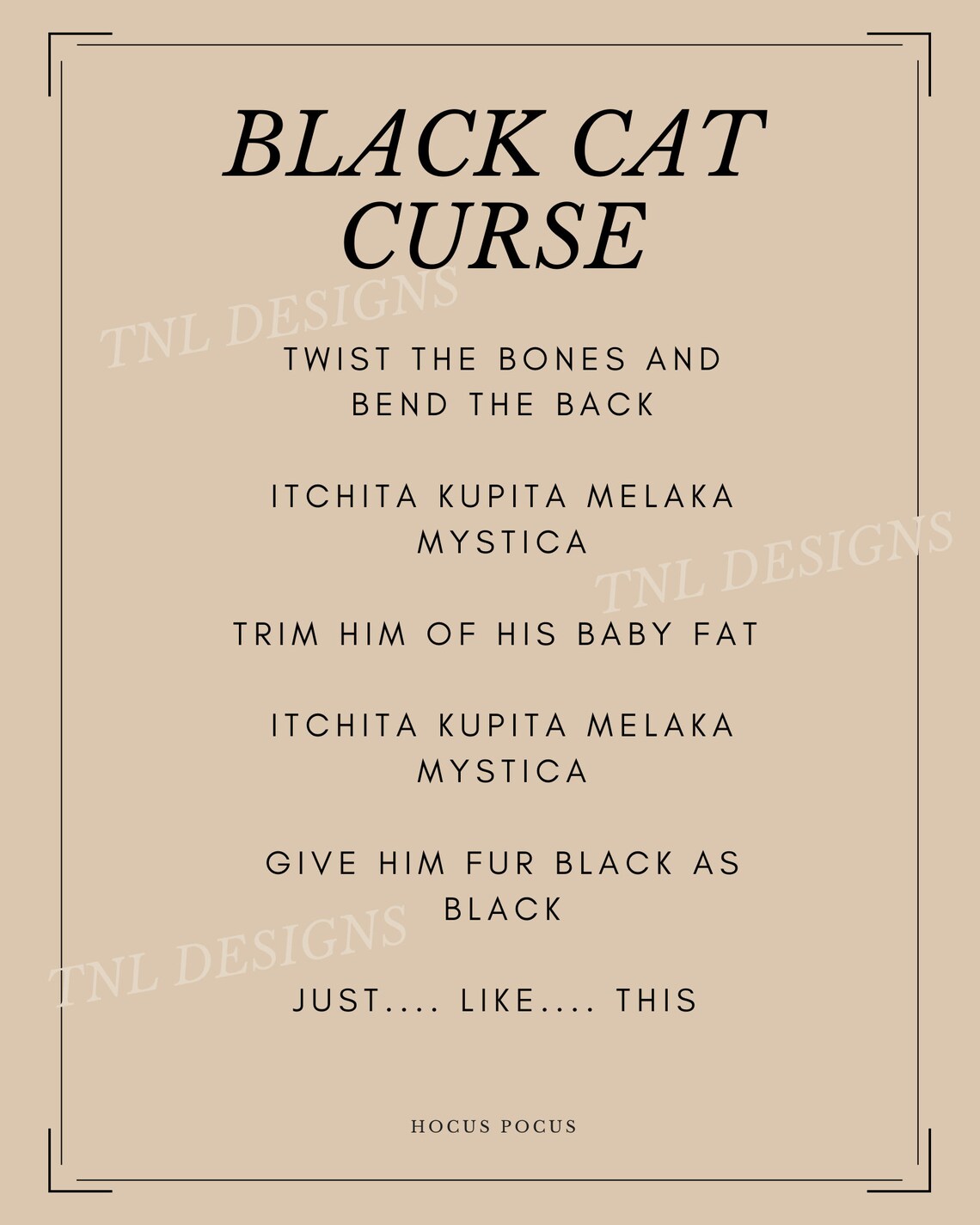 Halloween Print - Hocus Pocus - Black Cat Curse - Witchcraft ...