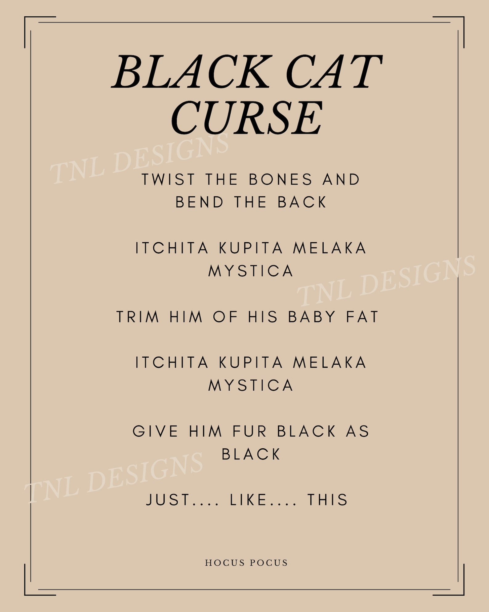 Halloween Print - Hocus Pocus - Black Cat Curse - Witchcraft ...