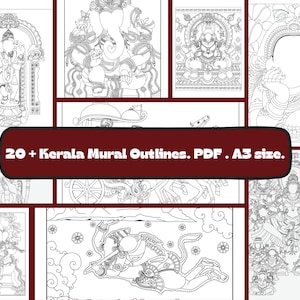 Kerala Mural Art Outline Bundle – 20+ A3 Printable PDF Templates ...