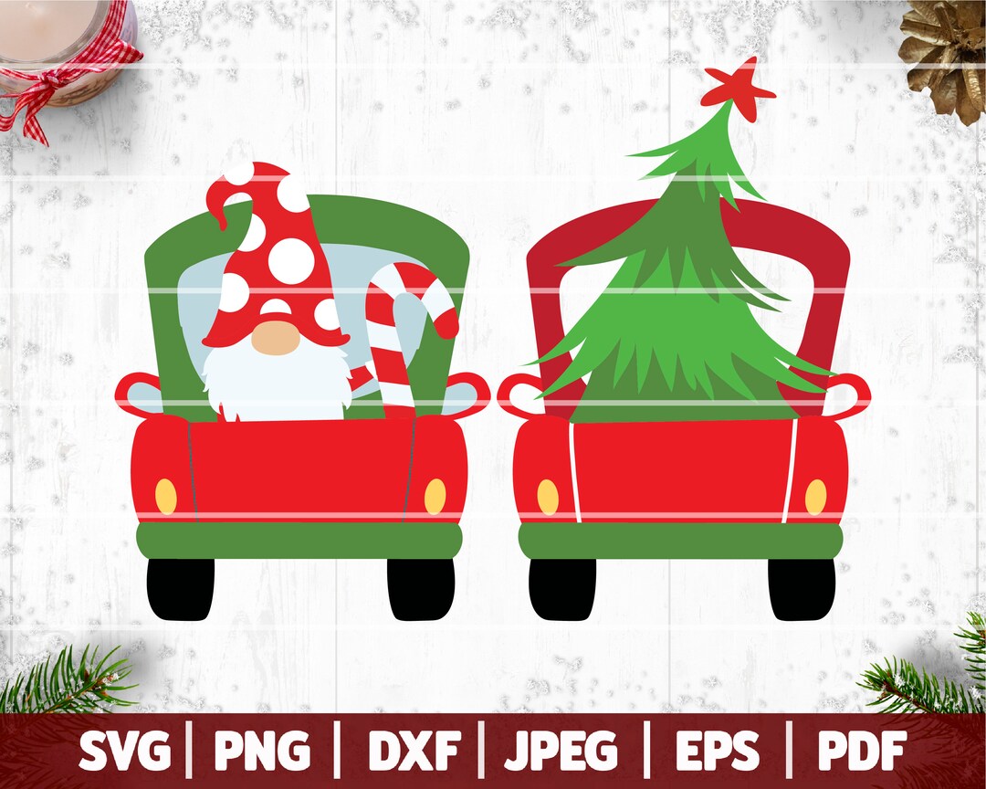 Christmas Gnome in Truck With Tree SVG, Christmas SVG Cut Files ...