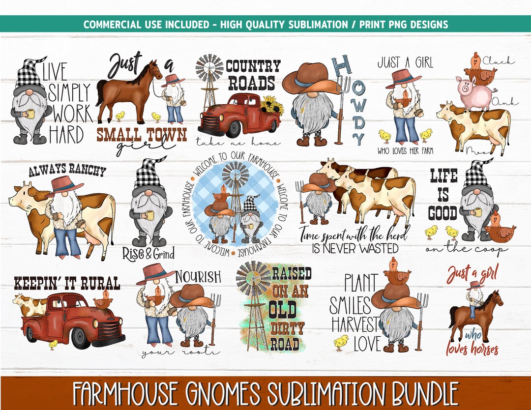 Farmhouse Sublimation Bundle | Farmhouse Gnomes PNG | Country Gnomes ...