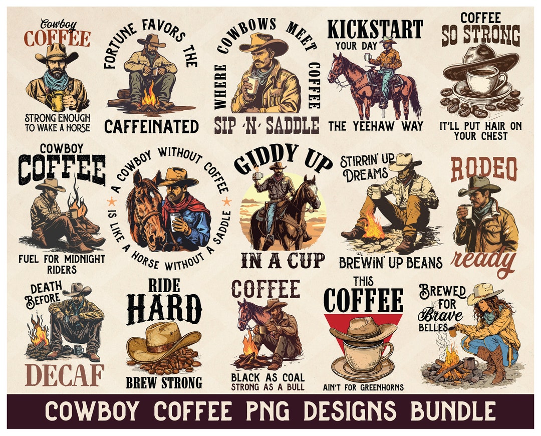Cowboy Coffee Bundle PNG, Western Coffee PNG Bundle, Cowboy Sublimation ...