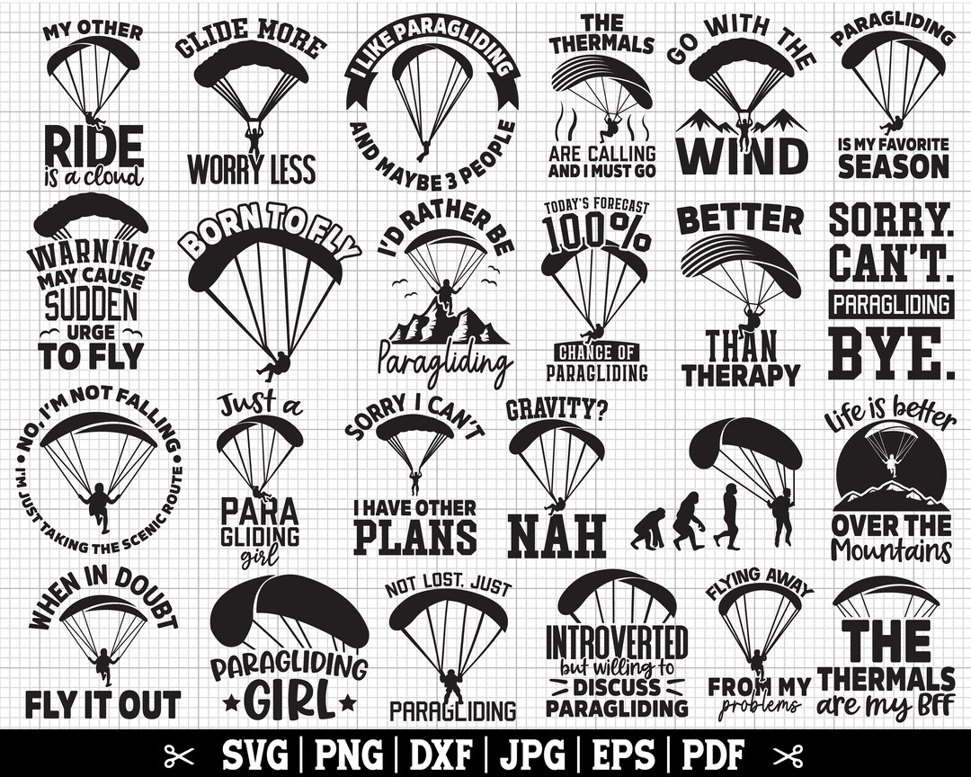 Paragliding SVG Bundle, Paraglider SVG, Paraglider Png, Paraglider ...