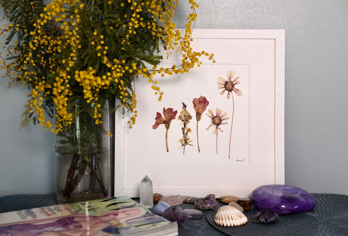 Pressed Flower Art Wall Decor, Pressed FLOWER ARTWORK Aesthetic ...