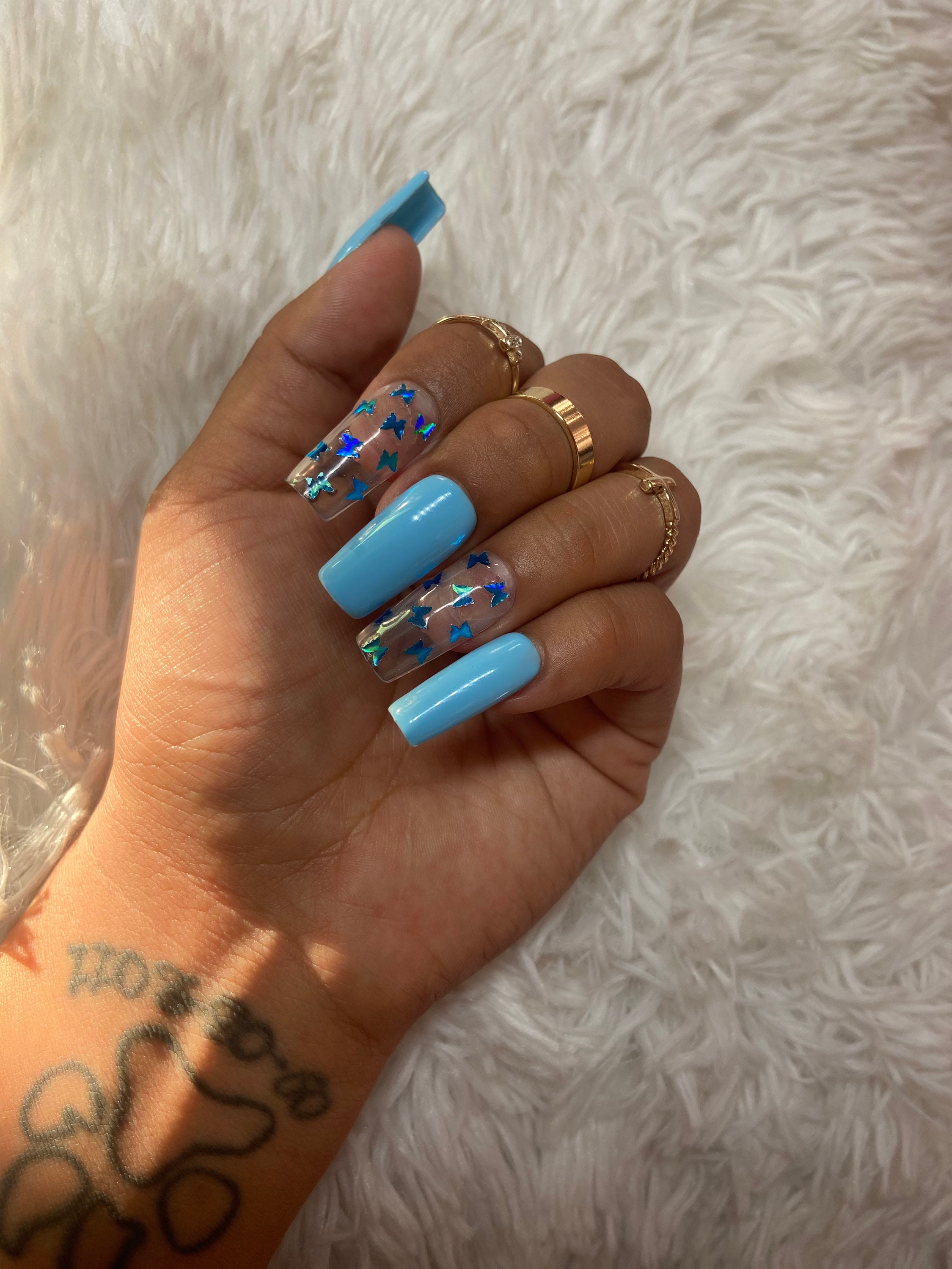 Blue Butterfly Press on Nails Blue Press-on Nails Butterfly Nails Press ...