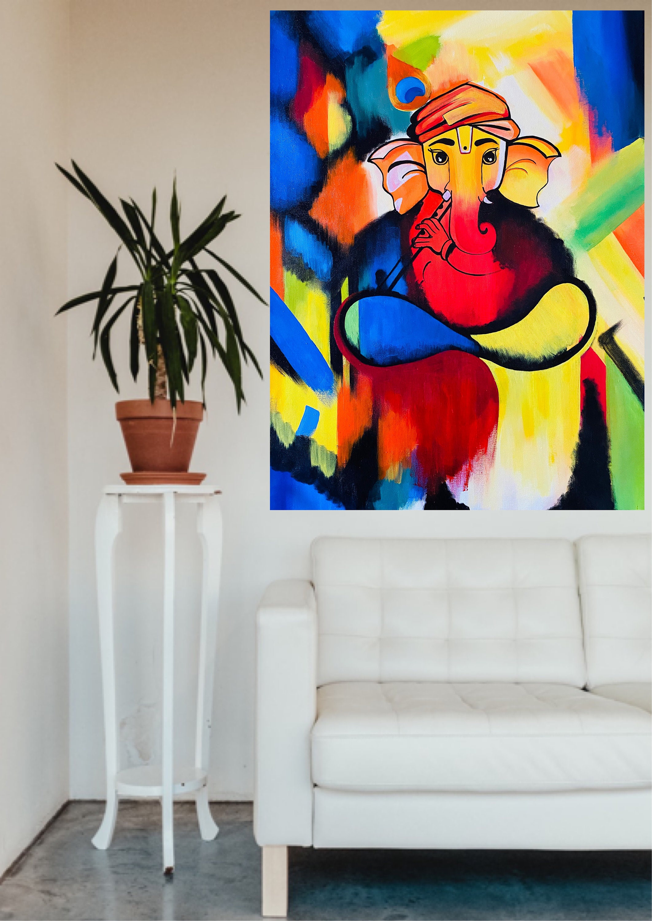 Handmade Lord Ganesha Ganapathi Abstract Painting on Canvas, Large ...