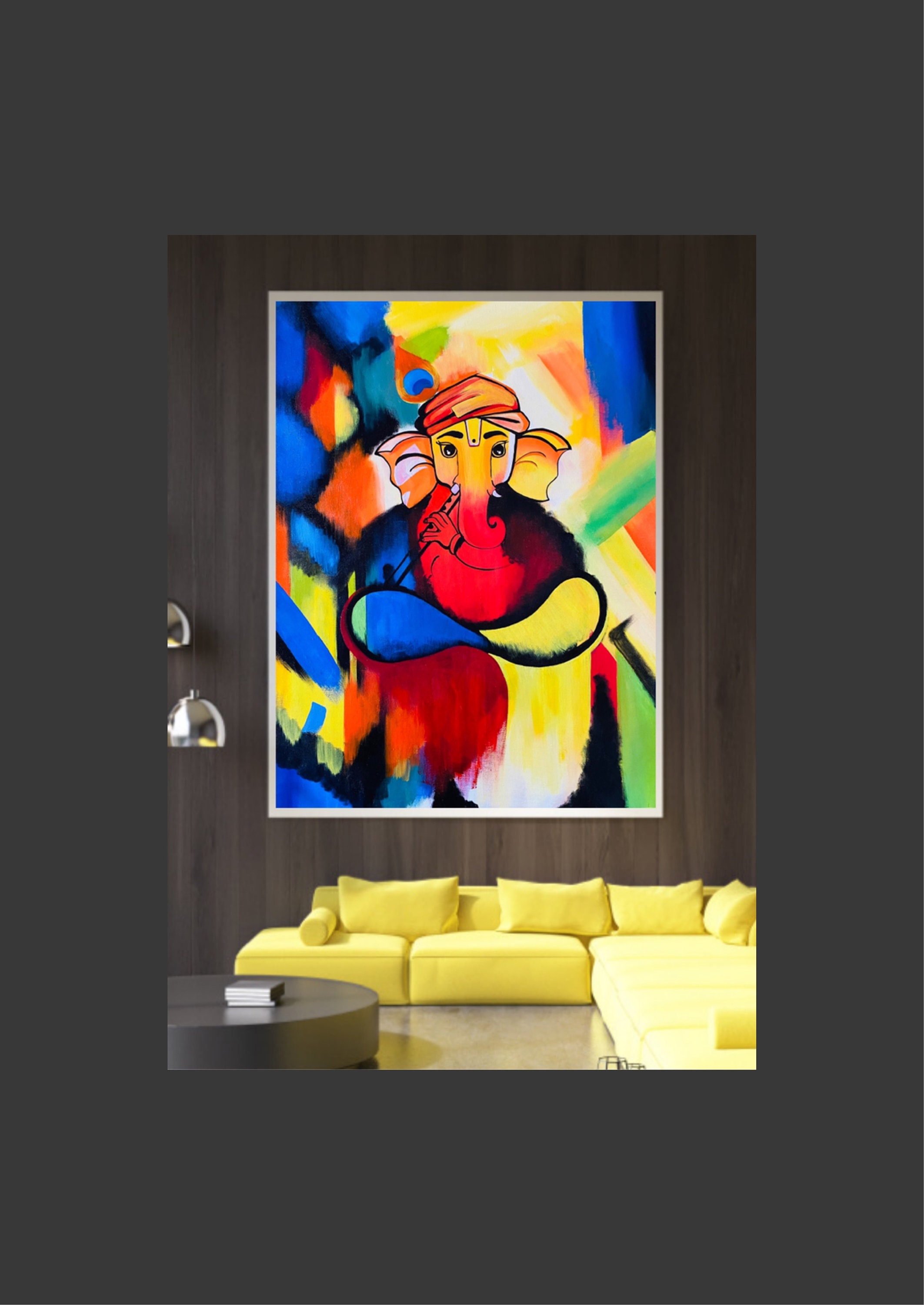 Handmade Lord Ganesha Ganapathi Abstract Painting on Canvas, Large ...
