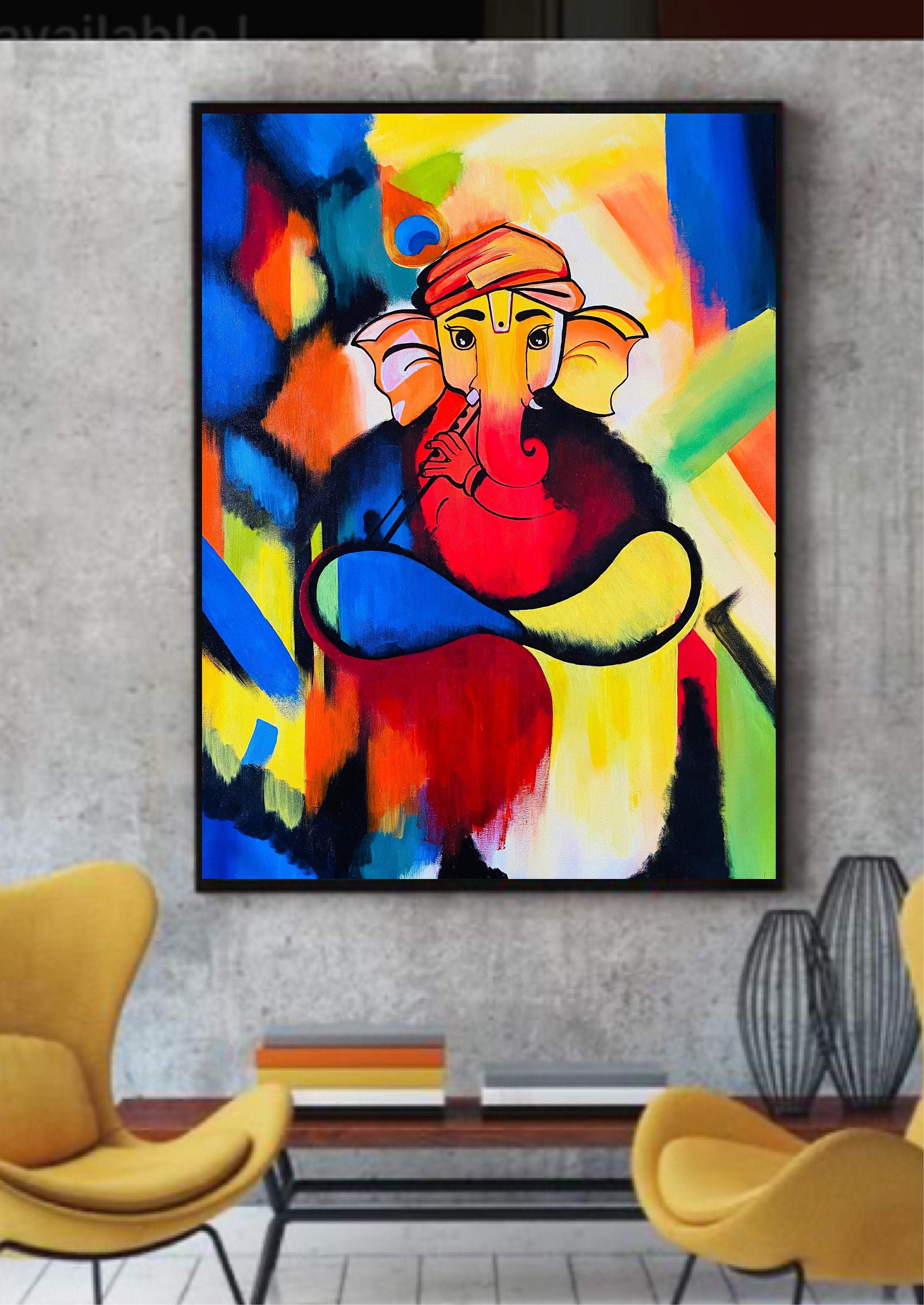 Handmade Lord Ganesha Ganapathi Abstract Painting on Canvas, Large ...