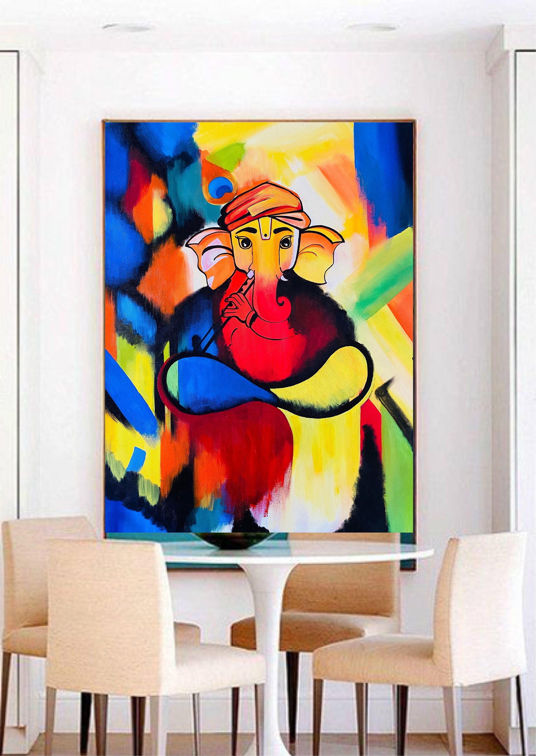 Handmade Lord Ganesha Ganapathi Abstract Painting on Canvas, Large ...