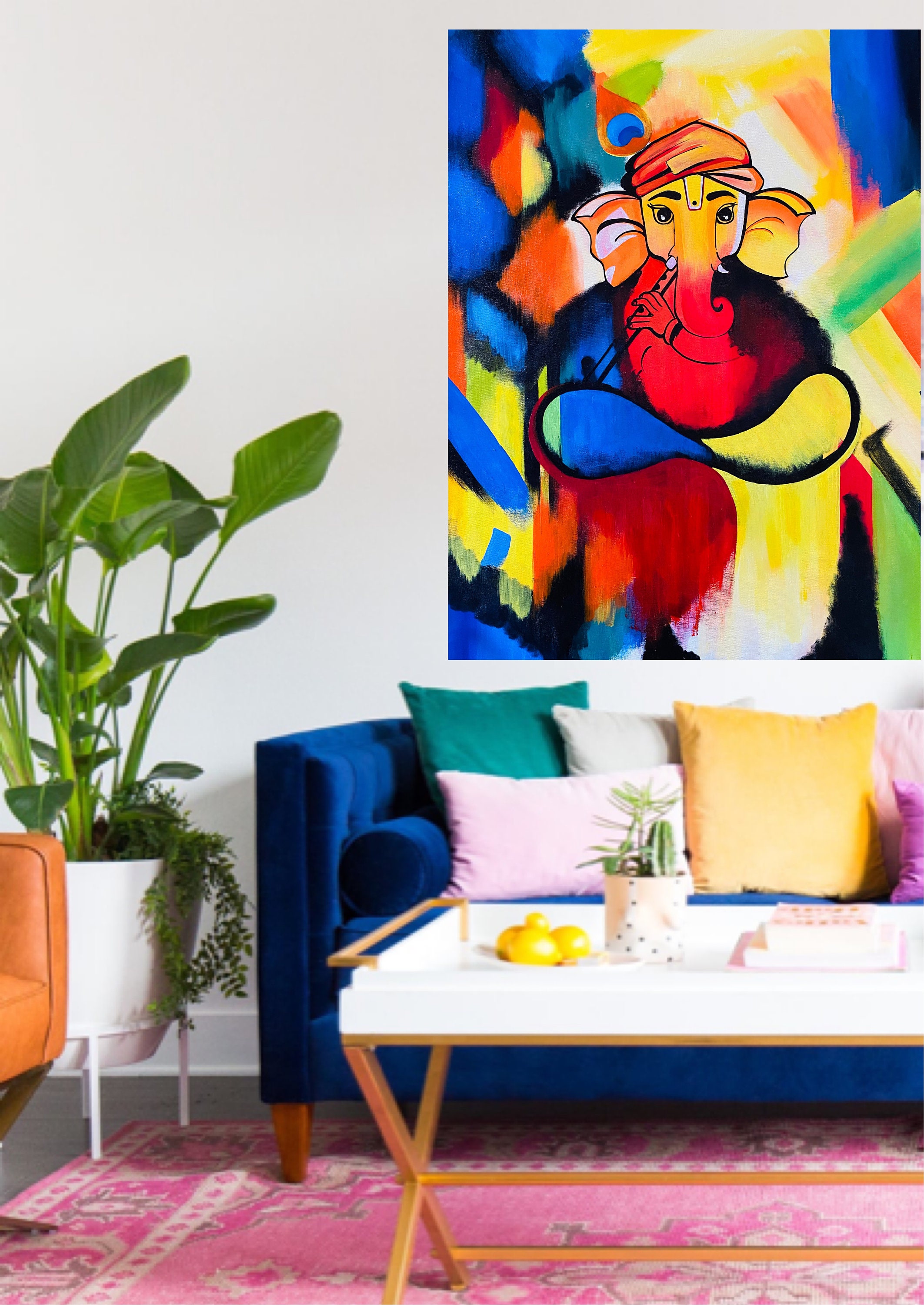 Handmade Lord Ganesha Ganapathi Abstract Painting on Canvas, Large ...