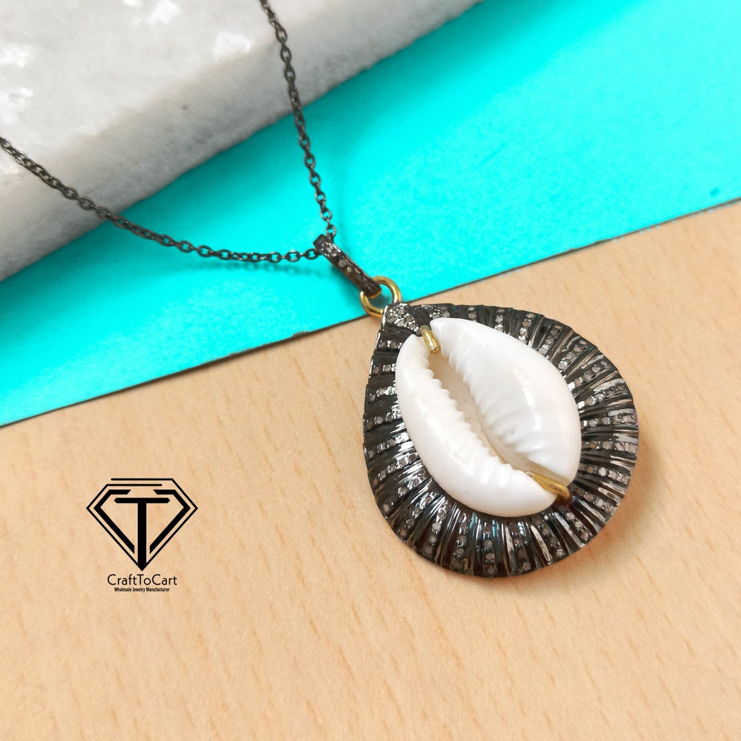 Cowrie Pendant, Pave Diamond Sea Shell Pendant, Handmade Jewelry - Etsy