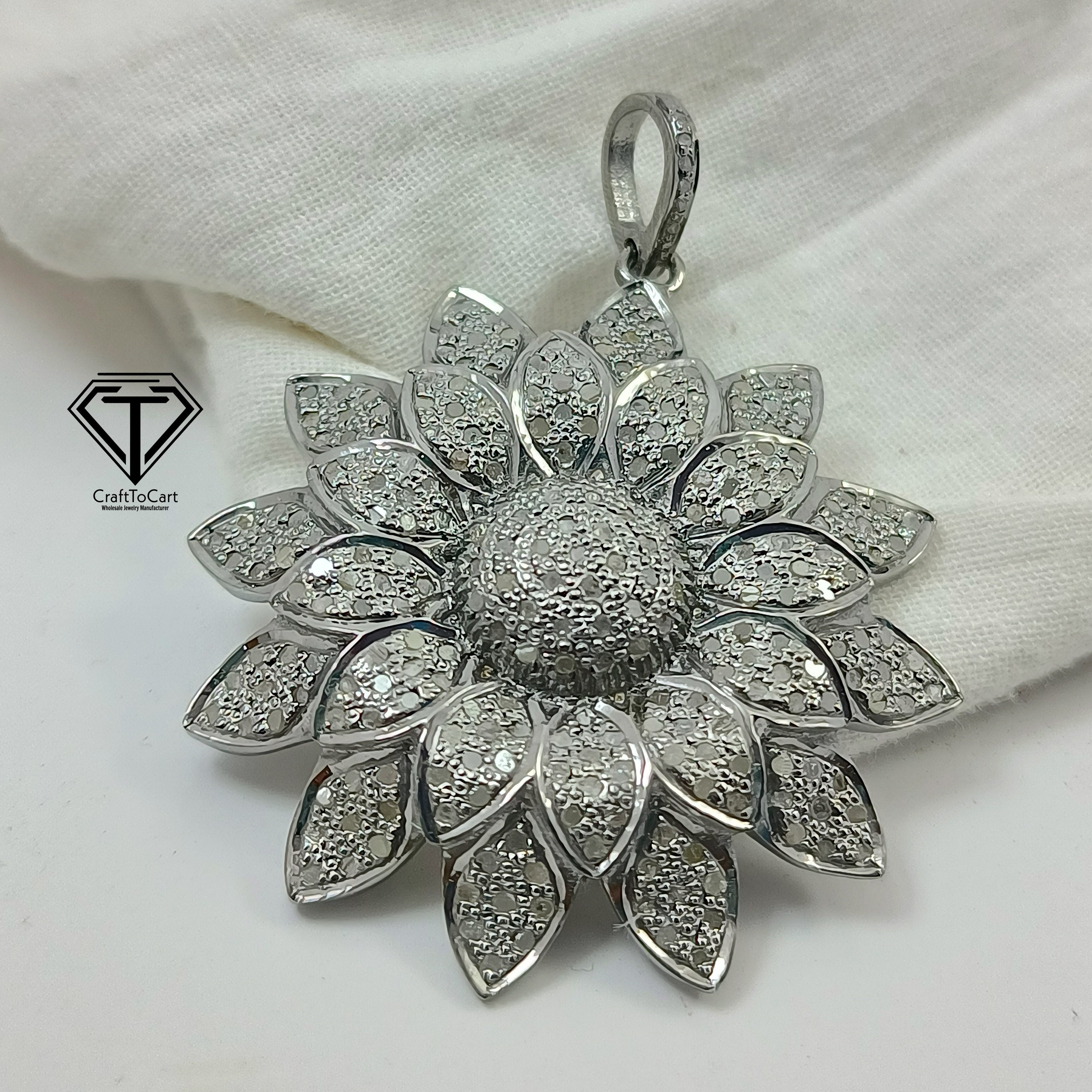 Pave Diamond Flower Pendant 925 Sterling Silver Flower Charm - Etsy