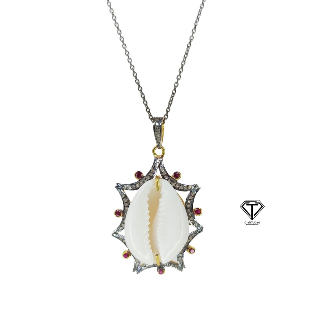 Cowrie Pendant, Pave Diamond Sea Shell Pendant, Handmade Jewelry - Etsy