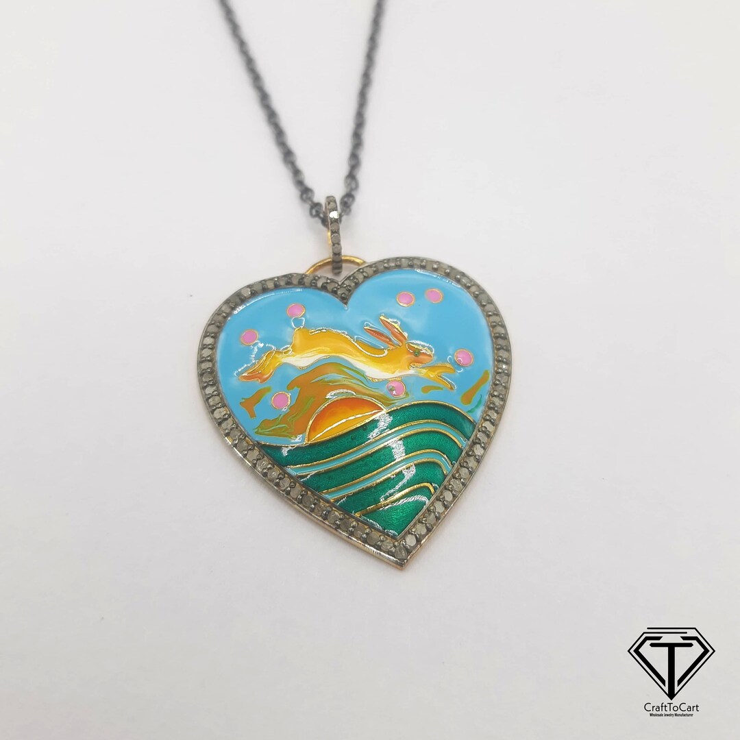 Pave Diamond Heart Enamel Pendant, Enamel Pendant, Handmade Jewelry - Etsy