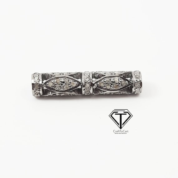 Pave Diamond Cylindrical Tube Beads in 925 Sterling Silver | Etsy