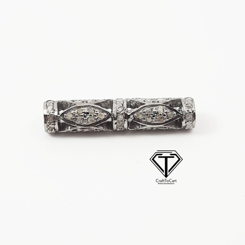 Pave Diamond Cylindrical Tube Beads in 925 Sterling Silver - Etsy