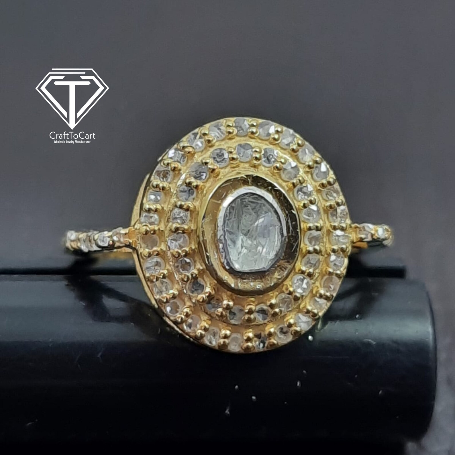 Round Polki Ring Pave Diamond Ring With Polki - Etsy