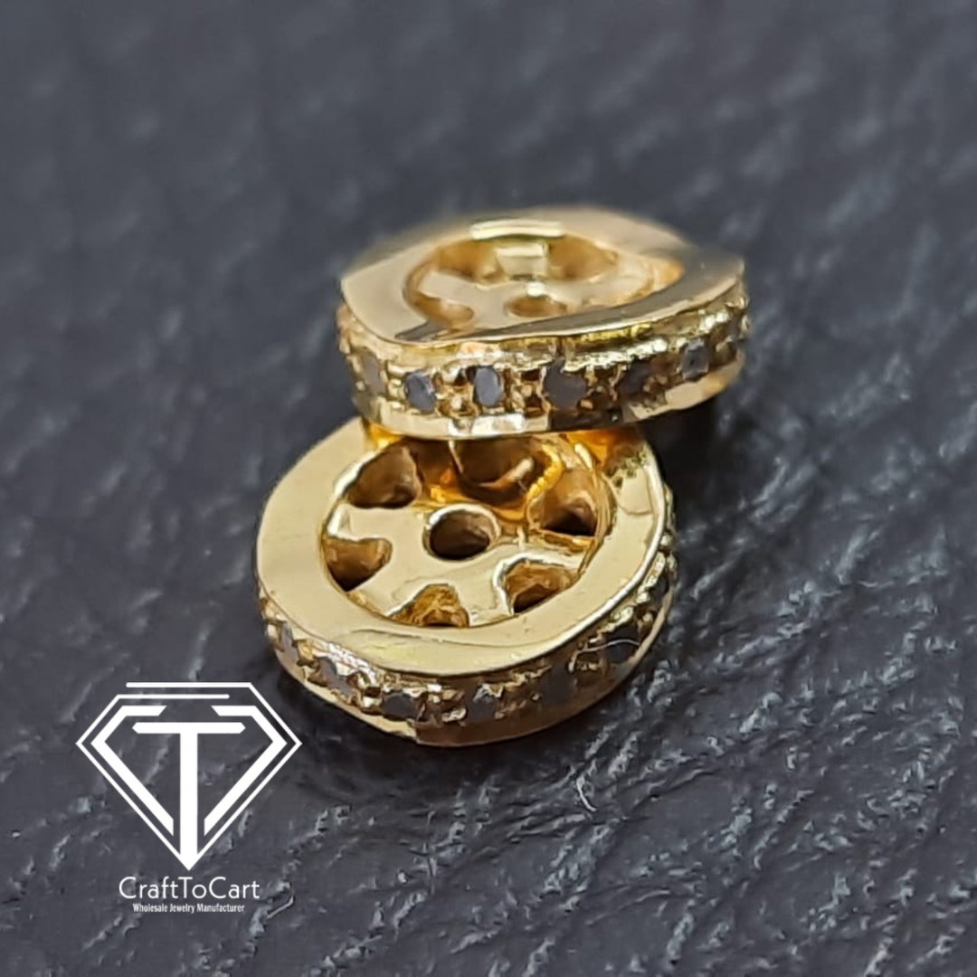 Pave Diamond Spacer Single Line Rondels Wheel Beads, 925 Sterling ...