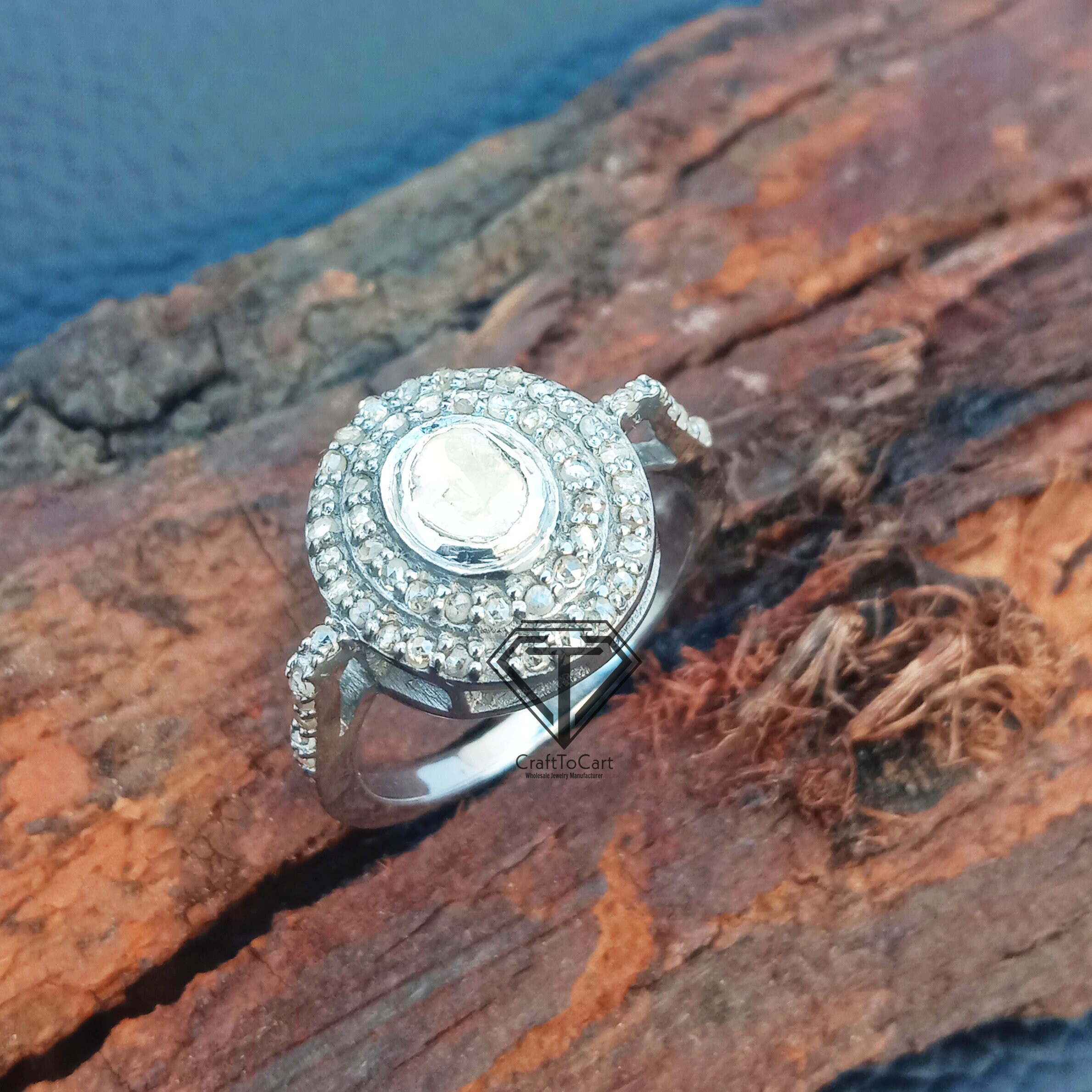 Round Polki Ring Pave Diamond Ring With Polki | Etsy