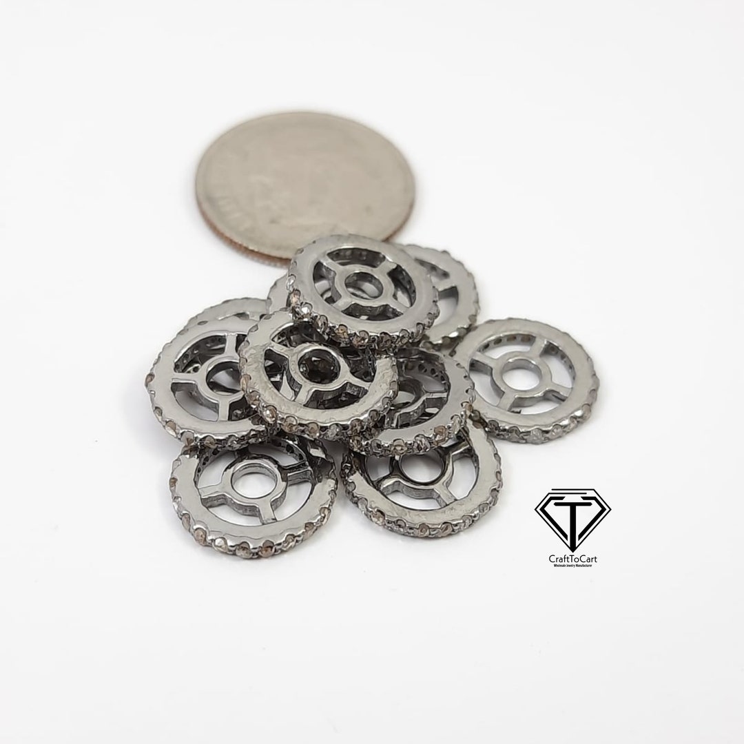 10mm Pave Diamond Rondelle Spacer Beads: Sterling Silver Wheel - Etsy