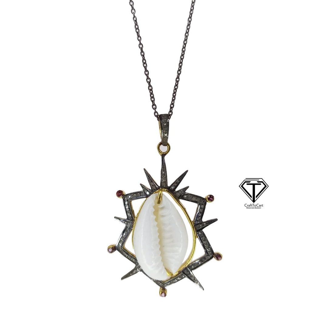 Cowrie Pendant, Pave Diamond Sea Shell Pendant, Handmade Jewelry - Etsy