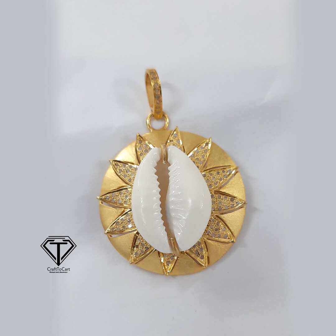 Cowrie Pendant, Pave Diamond Sea Shell Pendant, Handmade Jewelry - Etsy