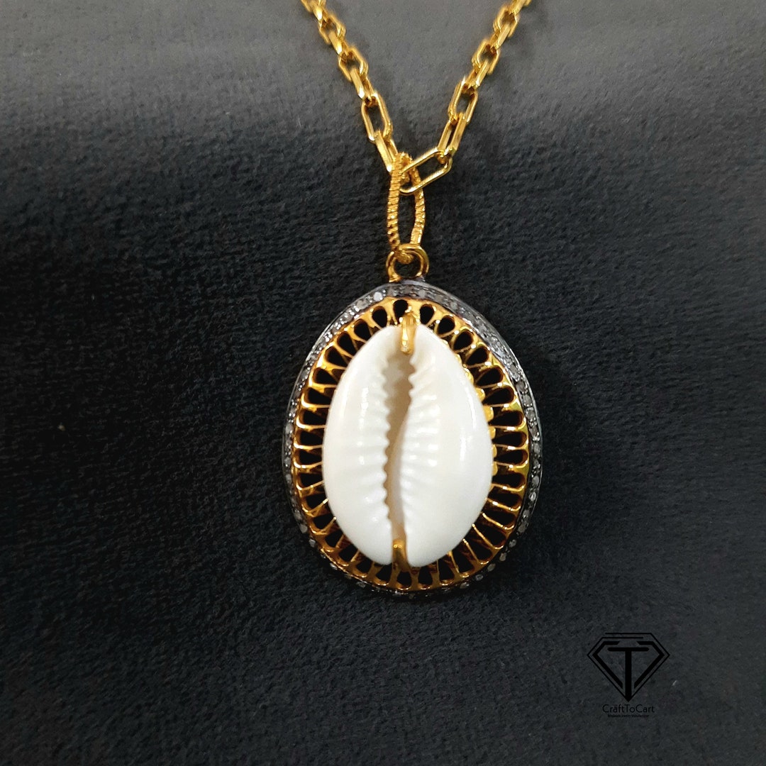 Cowrie Pendant, Pave Diamond Sea Shell Pendant, Handmade Jewelry - Etsy