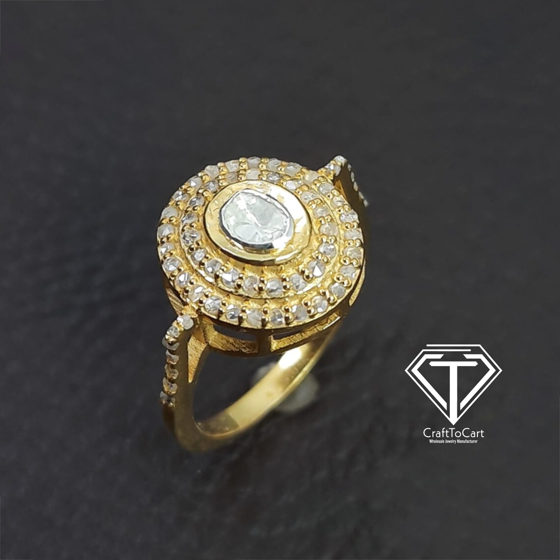 Round Polki Ring Pave Diamond Ring With Polki - Etsy