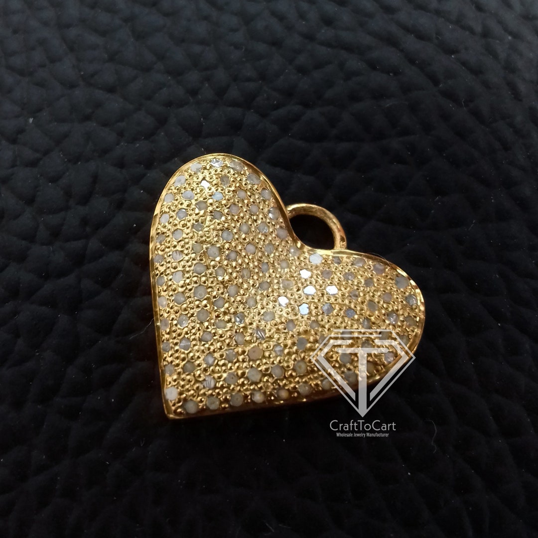Pave Diamond Heart Charm Pendant - Etsy