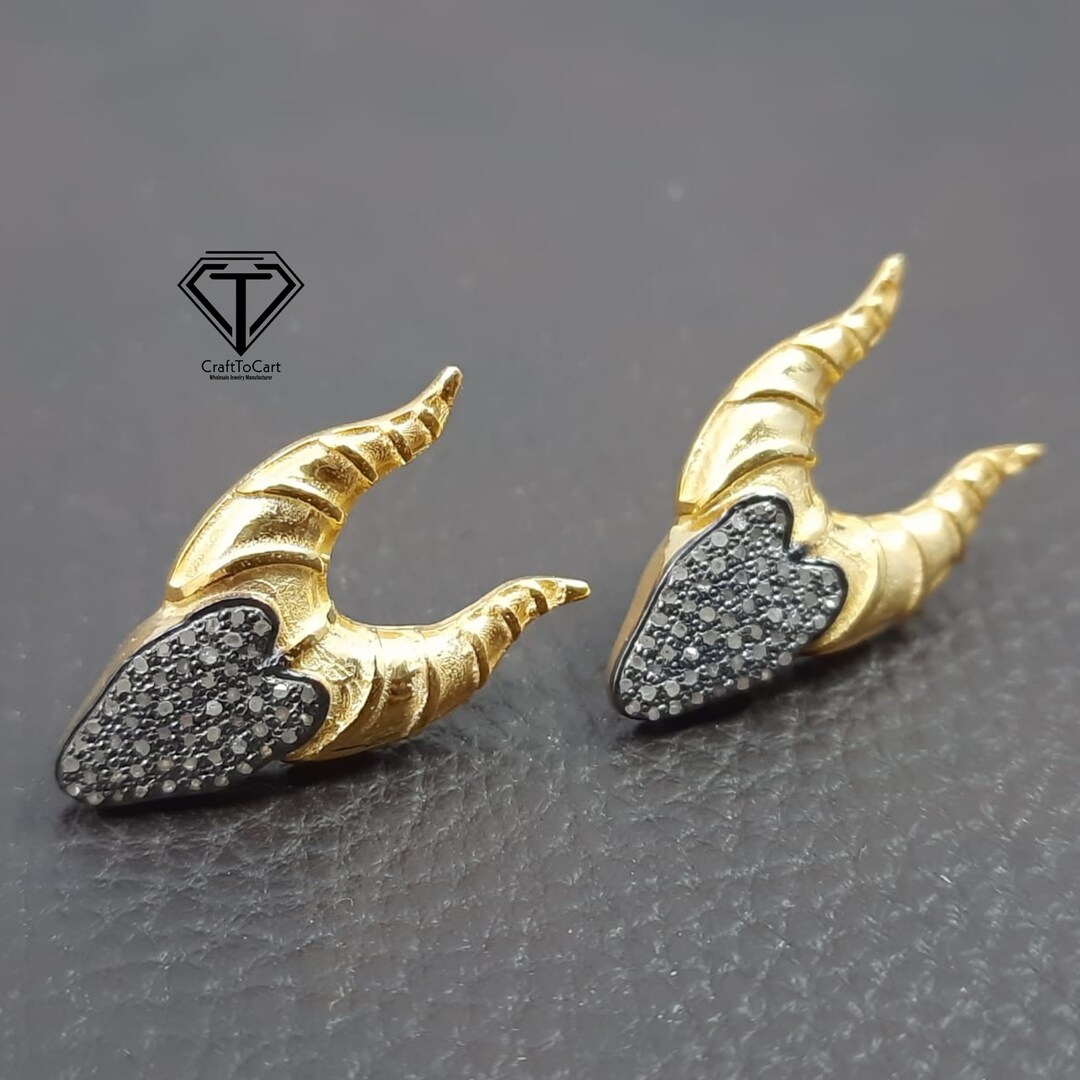Pave Diamond Devil Horn Stud Earrings: Sterling Silver Jewelry - Etsy UK