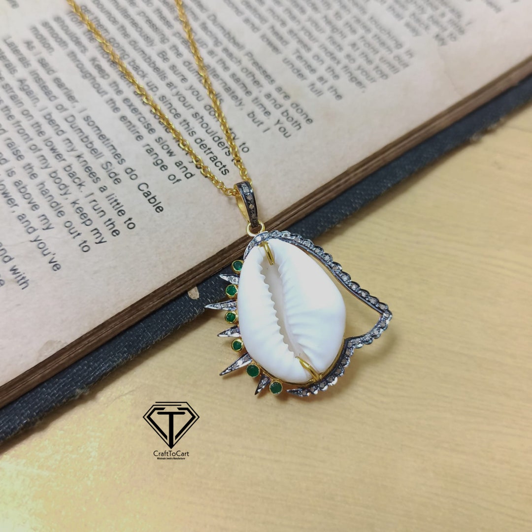 Cowrie Pendant, Pave Diamond Sea Shell Pendant, Handmade Jewelry - Etsy