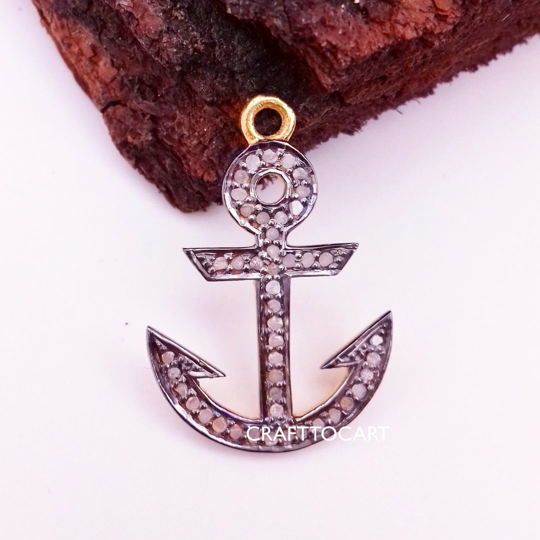 Pave Diamond Anchor Pendant: Sterling Silver Charm (27mmx16mm) - Etsy