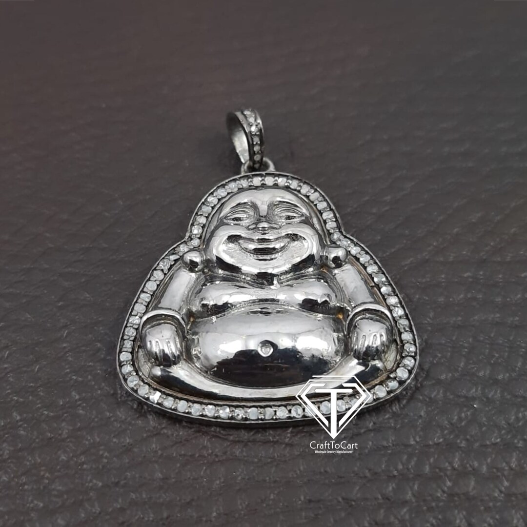 Buddha Charm Pendant in Sterling Silver, Pave Diamond Buddha Pendant ...