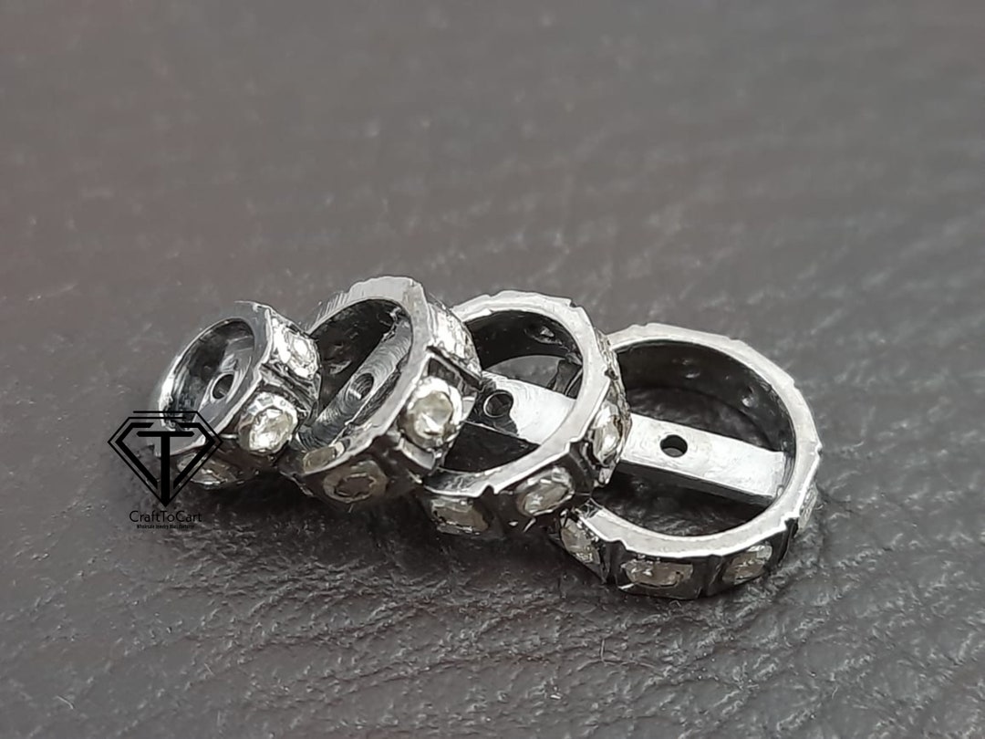 Polki Diamond Spacer Single Line Rondelles Wheel Beads, 925 Sterling ...