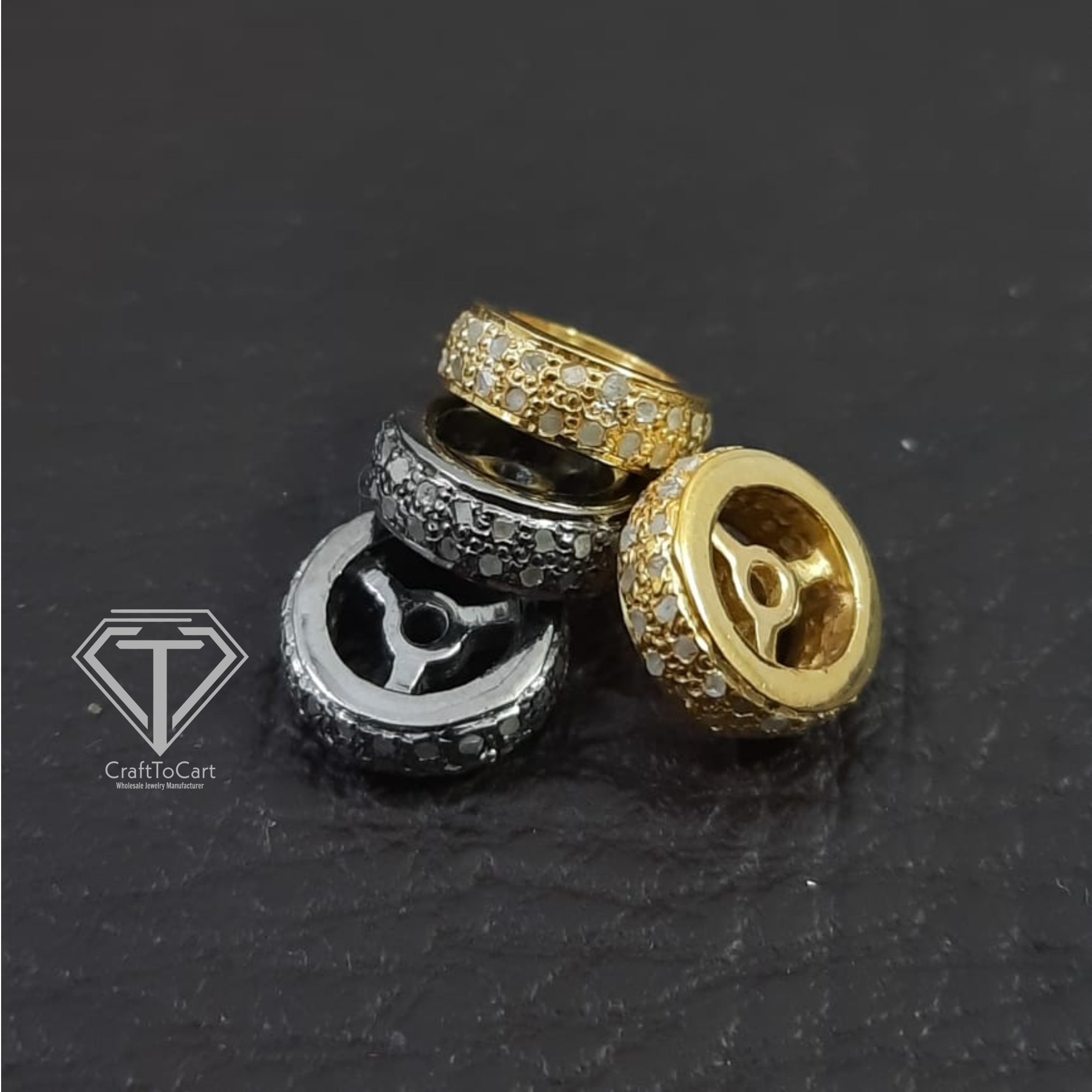 Pave Double Step Wheel Bead Pave Diamond Beads Pave Diamond | Etsy