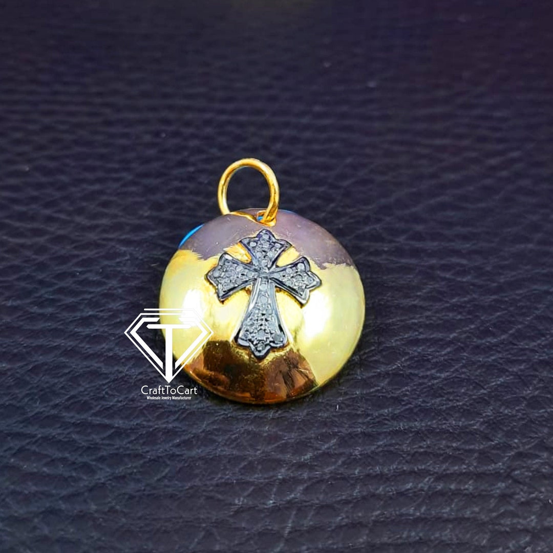 Disc Charm, Pave Diamond Cross in Disc Charm Pendant - Etsy