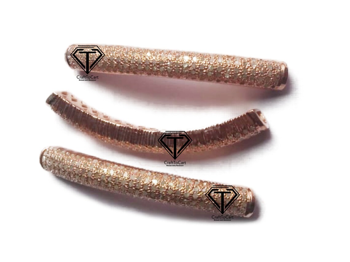 Pave Diamond Tube Beads 925 Sterling Silver Long Bended - Etsy