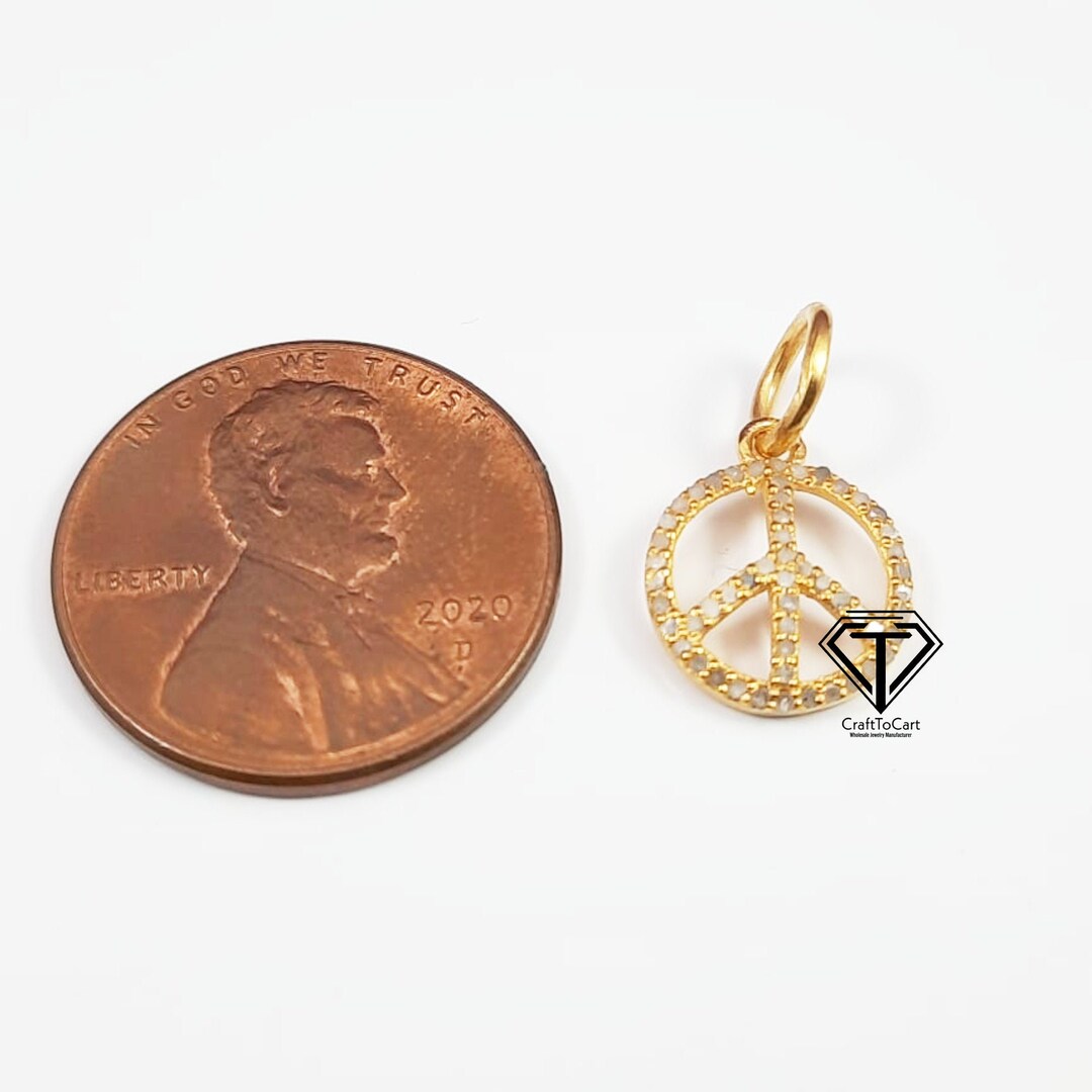 Pave Diamond Peace Charm: 925 Sterling Silver Jewelry Finding - Etsy