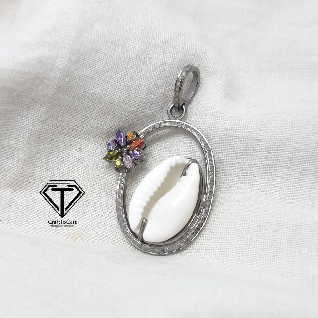 Cowrie Pendant, Pave Diamond Sea Shell Pendant, Handmade Jewelry - Etsy