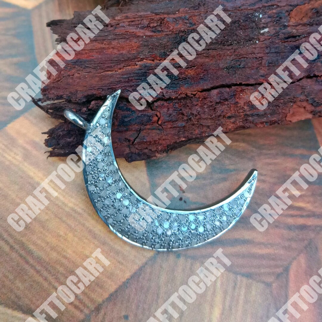 Pave Diamond Moon Pendant: 925 Sterling Silver, White Enamel - Etsy