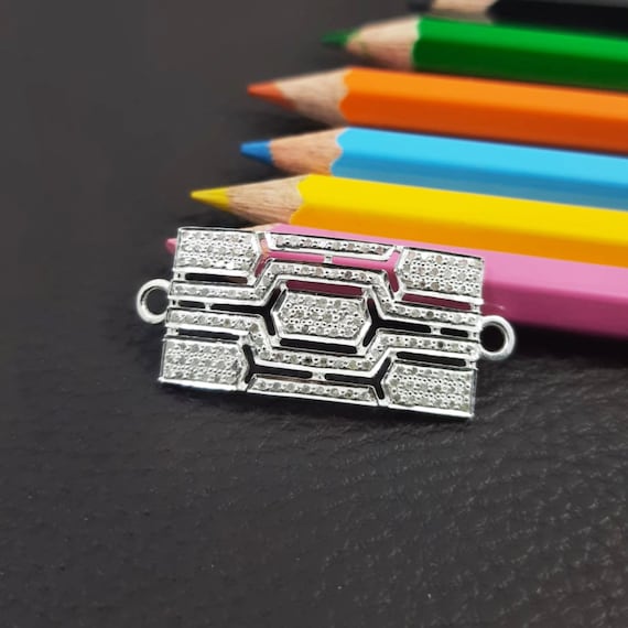 Rectangle Connector Pave Diamond Rectangle Unique Design | Etsy