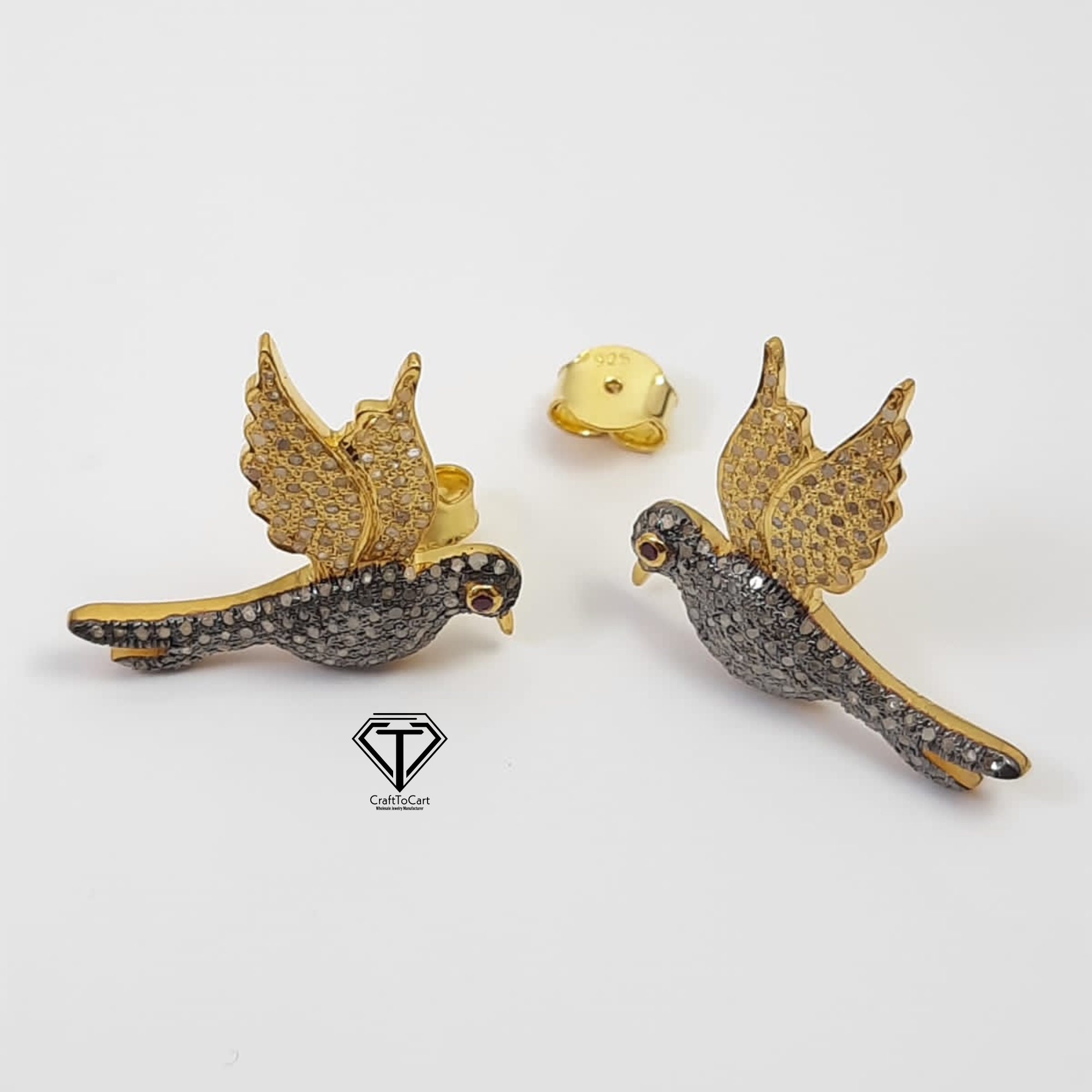 Pave Diamond Bird Stud Earrings Pave Diamond Bird Earrings - Etsy