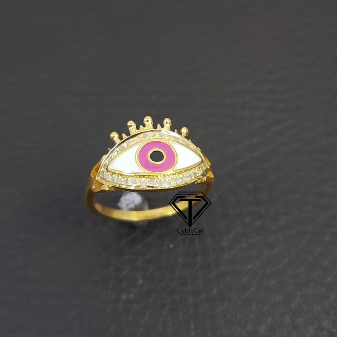 Evil Eye Enamel Ring, Beautiful Eye Enamel Ring With Natural Uncut ...