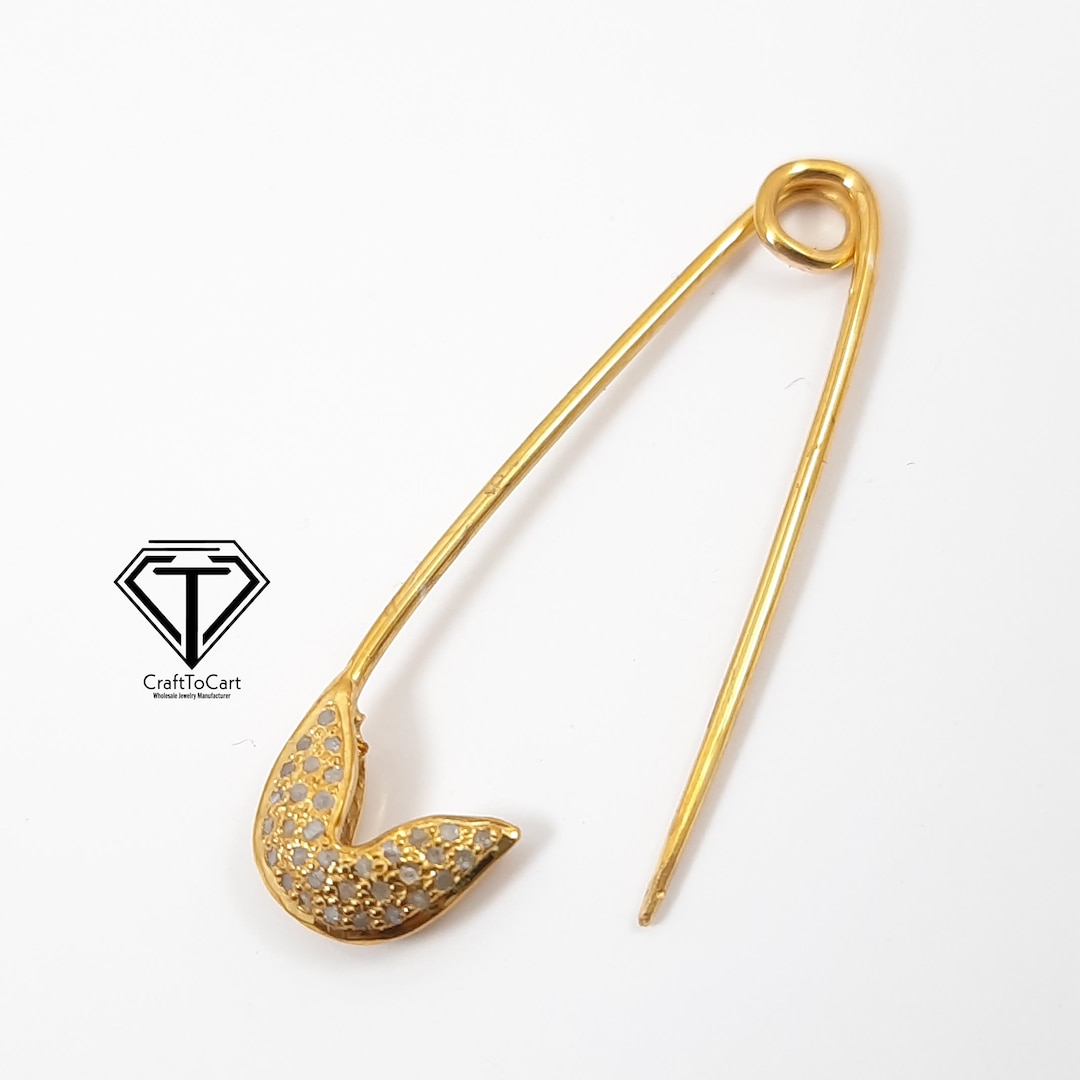Pave Diamond Safety Pin Brooch: Sterling Silver Jewelry - Etsy