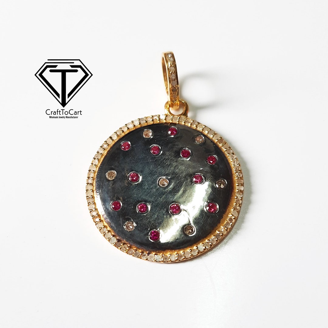 Round Pendant, Multicolor Stone Round Pendant, 925 Sterling Silver ...