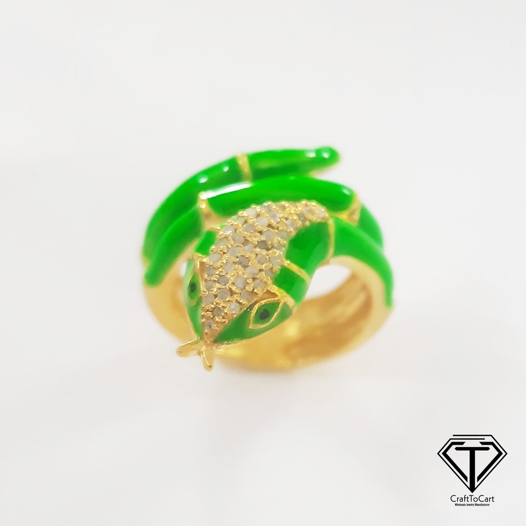 Snake Enamel Ring, Beautiful Minimalist Enamel Ring With Natural Uncut ...