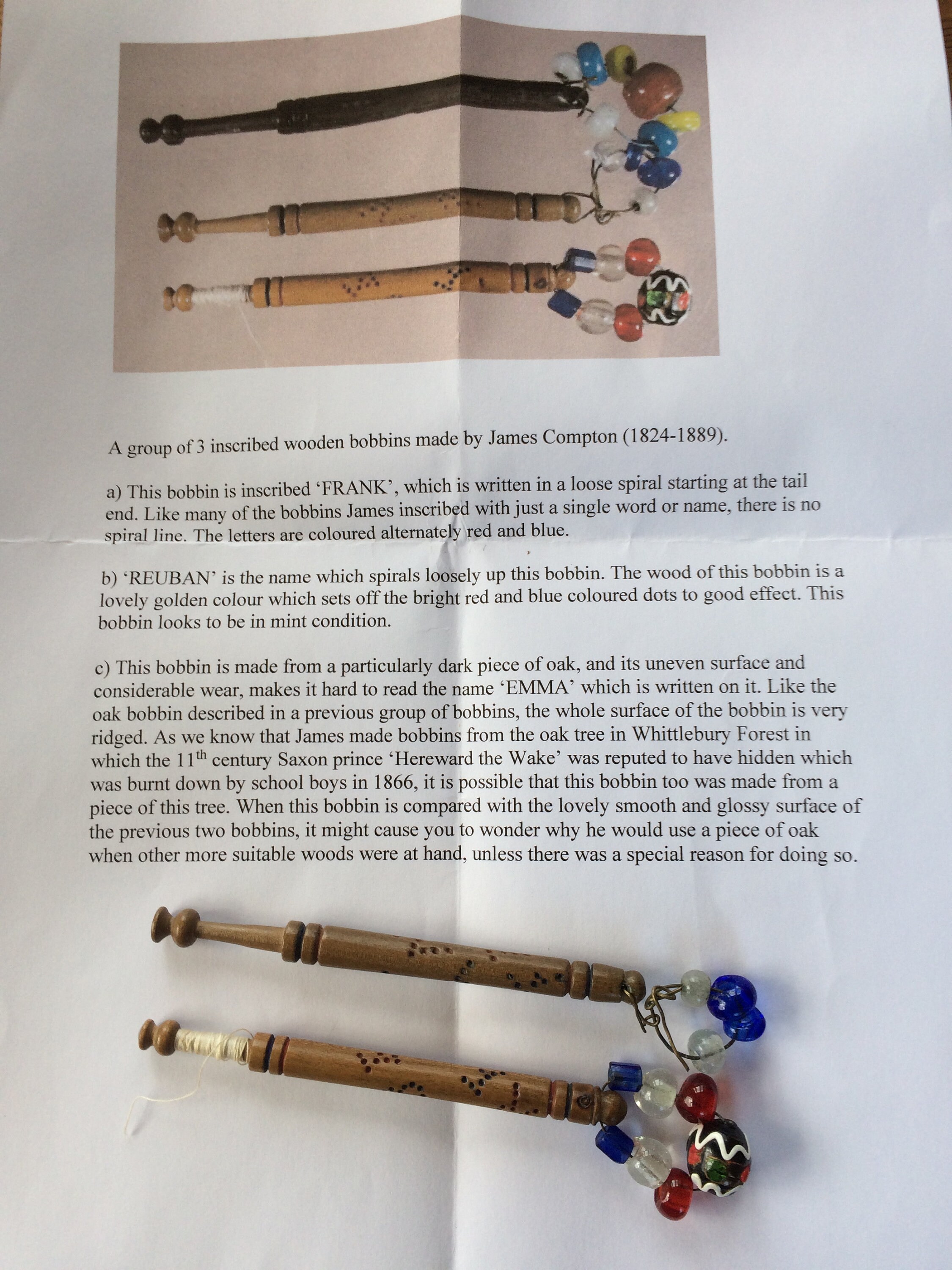 Unique Lace Bobbins, From Famous Springett Collection, by James Compton ...