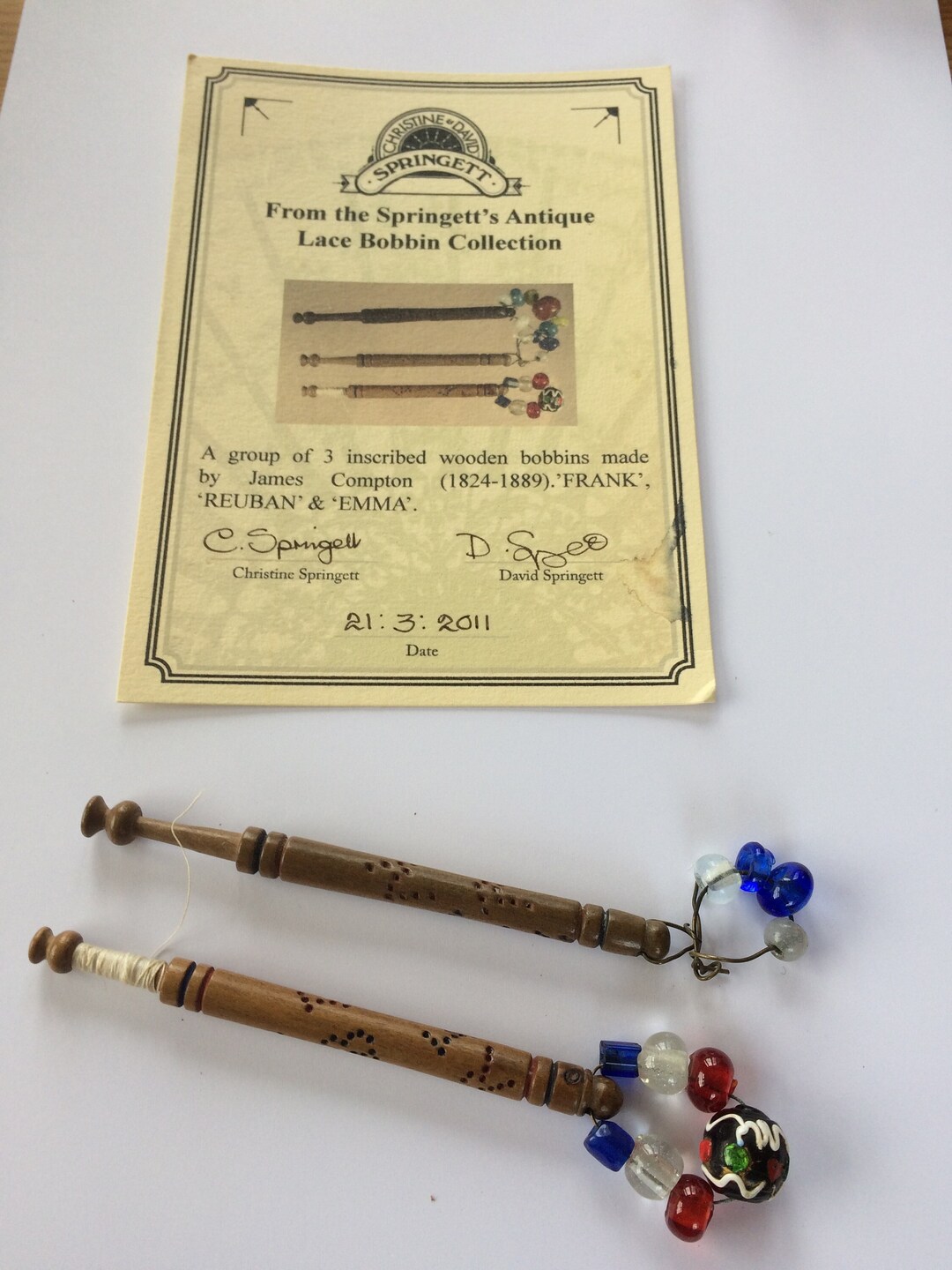Unique Lace Bobbins, From Famous Springett Collection, by James Compton ...